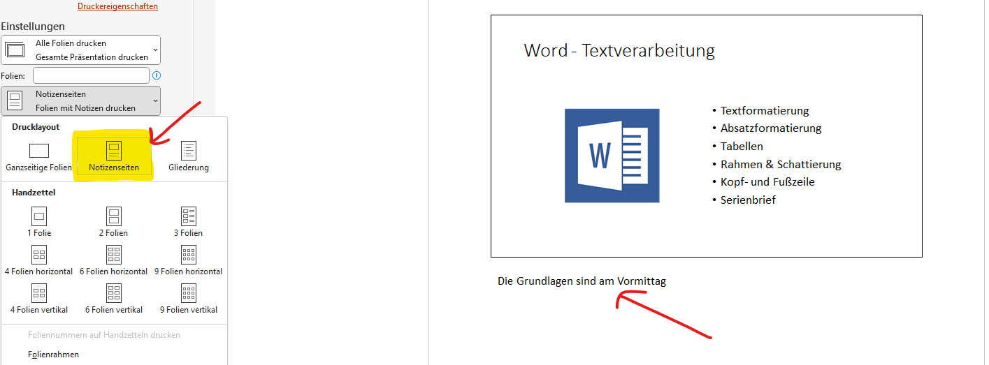 PowerPoint Druckeinstellungen